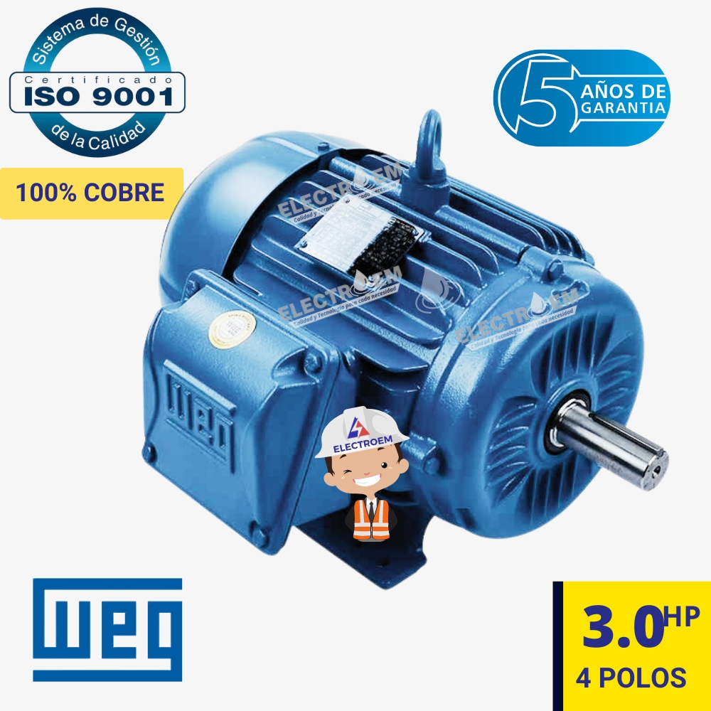 Motor Trifásico WEG de Cobre, 3HP, 220/380/440V, 1760RPM - Electroem Perú