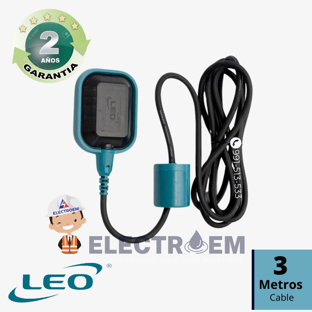 Automático de nivel, flotador eléctrico FLO-01B cable 3mt - Electroem Perú