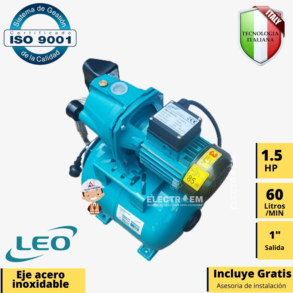 Bomba Jet Hidroneumática 100 litros, 1.5HP LEO modelo XKJ-1101IA - Electroem Perú