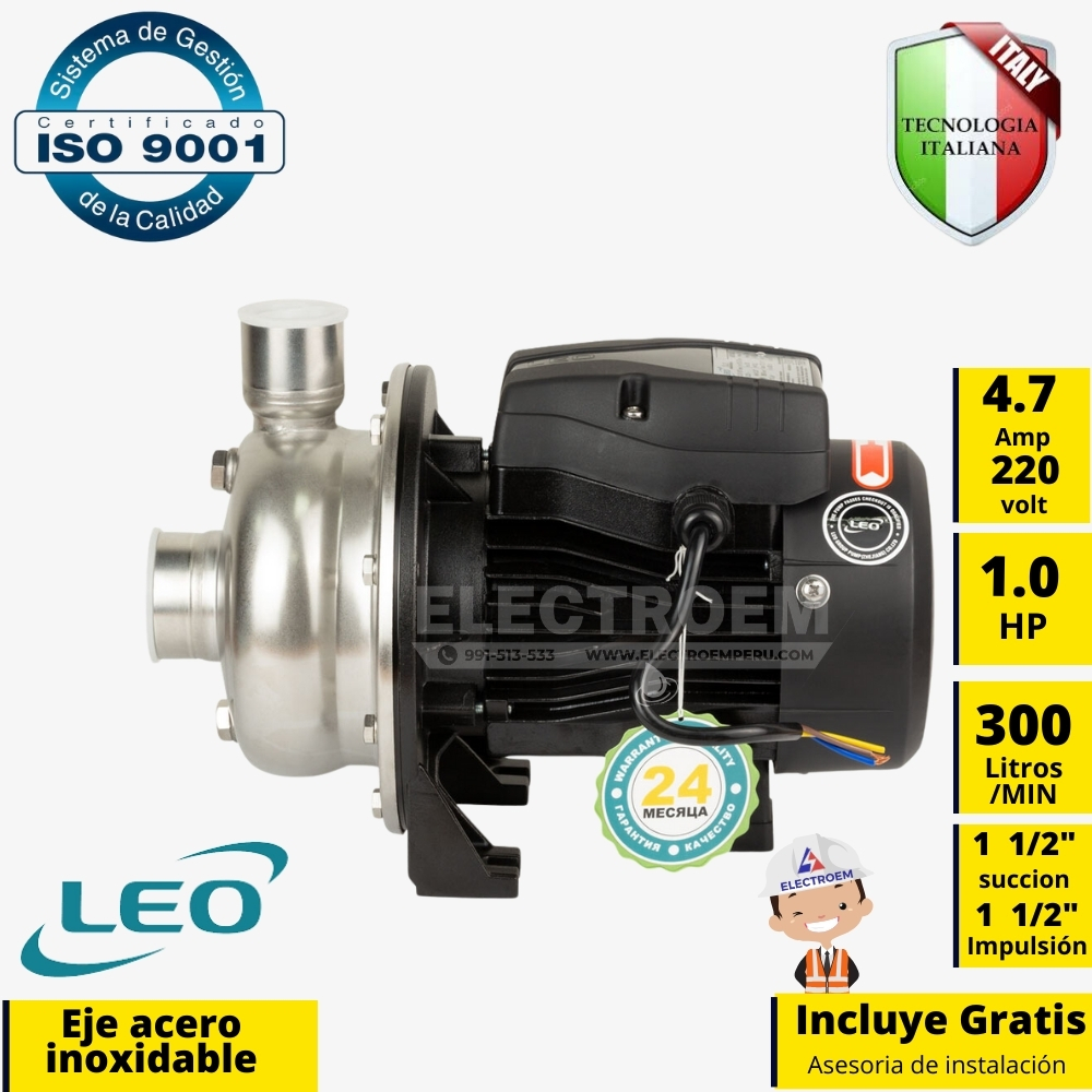 Electrobomba LEO ABK100D Impulsor Semiabierto acero inoxidable 1.0HP- 220VAC - Monofásico ...