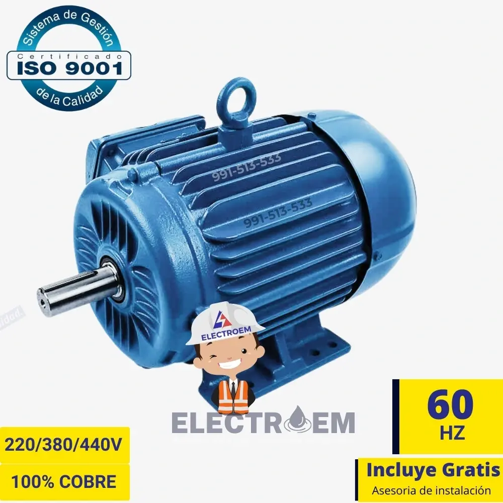 Motor Trifásico WEG de Cobre W22-IE2, 3HP, 220/380/440V, 1745RPM, 4 POLOS - Electroem Perú
